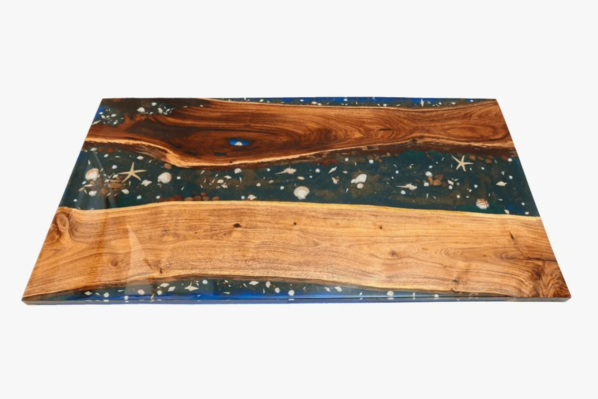 Customized Large Epoxy Table, Resin River Dining Table, Deep Sea Shells ...