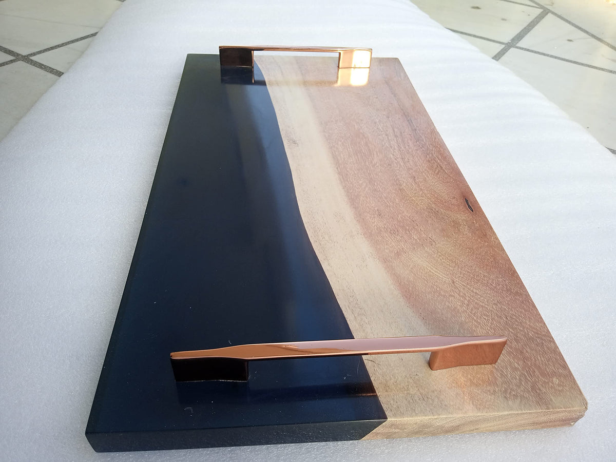 TUZECH Large EPOXY Tray, Resin River Live Edge Wood Tray, Resin Servin ...